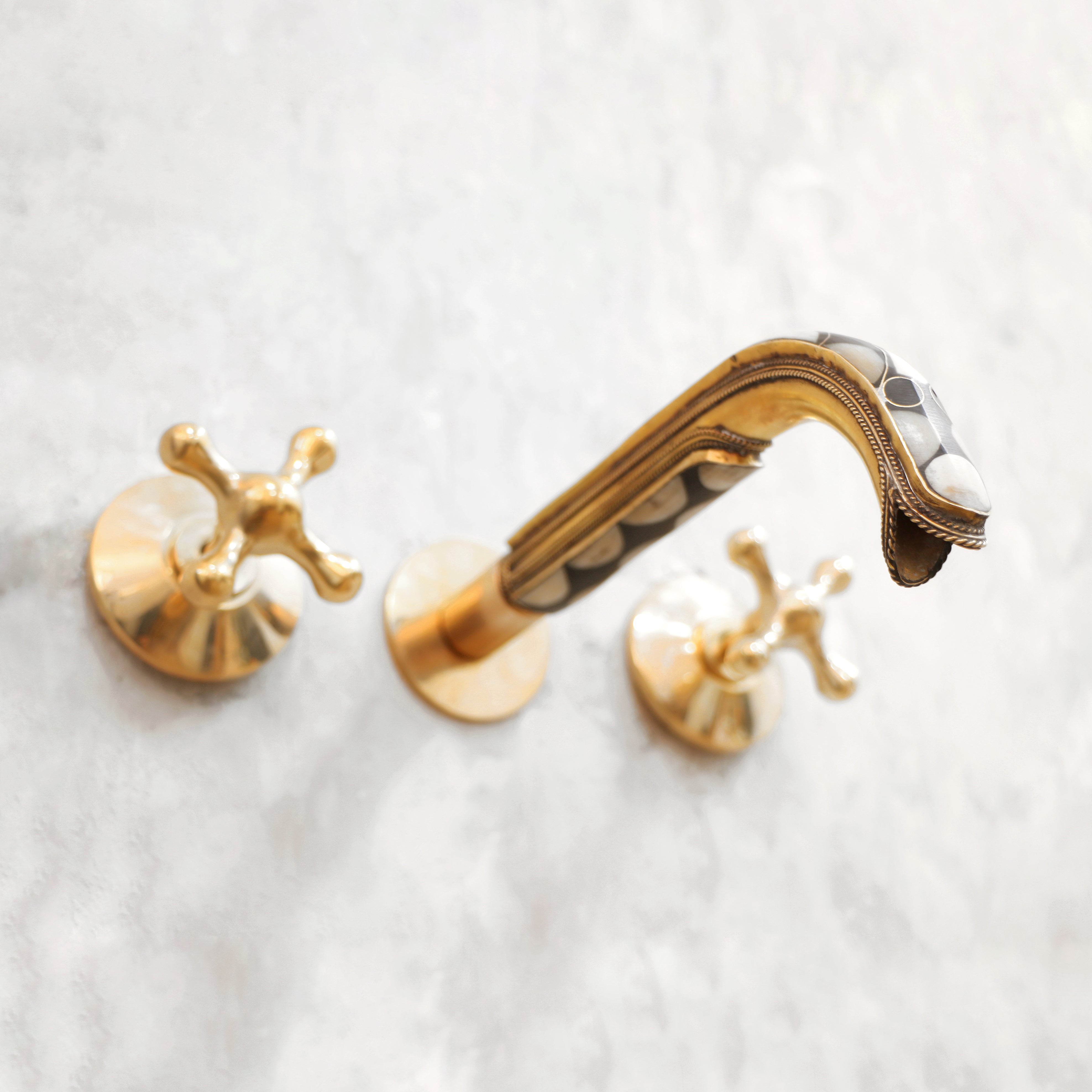 Unlacquered Brass Handcrafted Wall Mounted Faucet, Snake Style