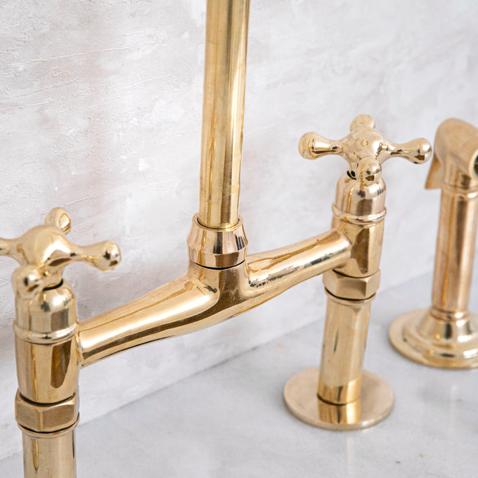 Unlacquered Solid Brass Bridge Kitchen Faucet